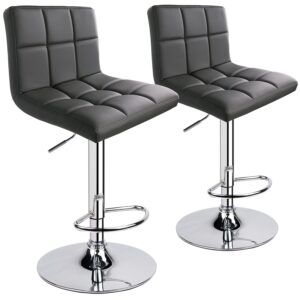 leopard bar stools, modern pu leather adjustable swivel bar stool with back, set of 2 (grey)