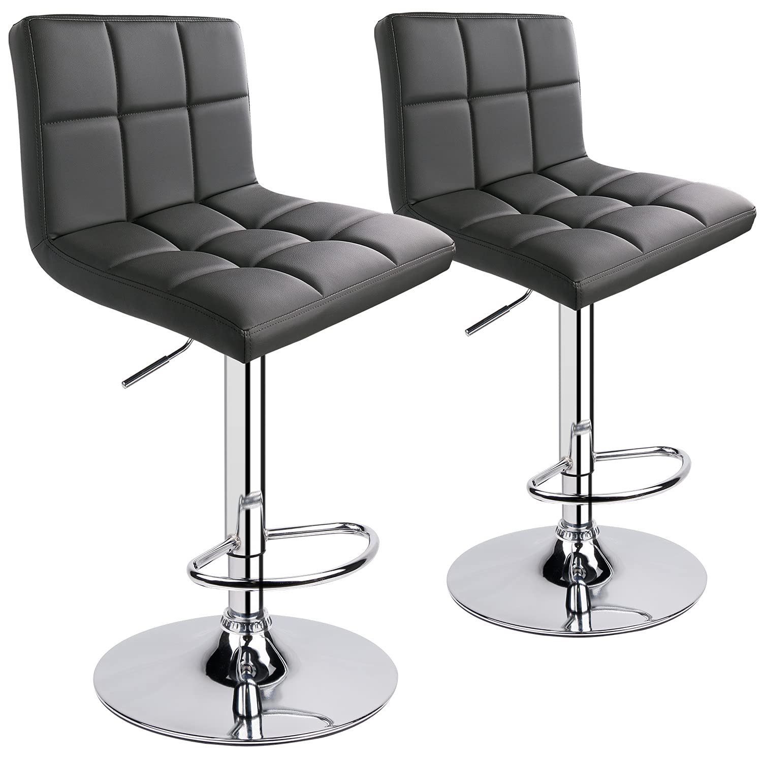 Leopard Bar Stools, Modern PU Leather Adjustable Swivel Bar Stool with Back, Set of 2 (Grey)