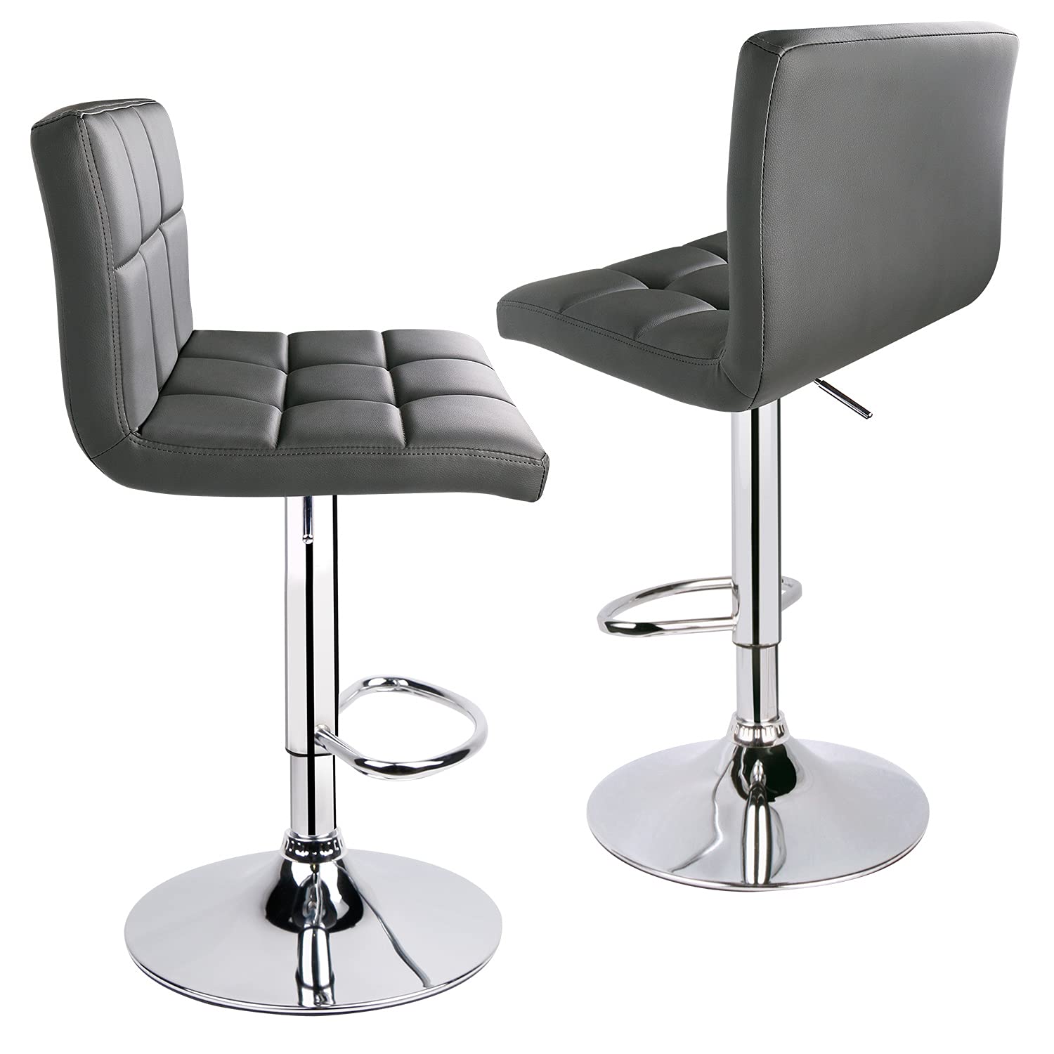 Leopard Bar Stools, Modern PU Leather Adjustable Swivel Bar Stool with Back, Set of 2 (Grey)