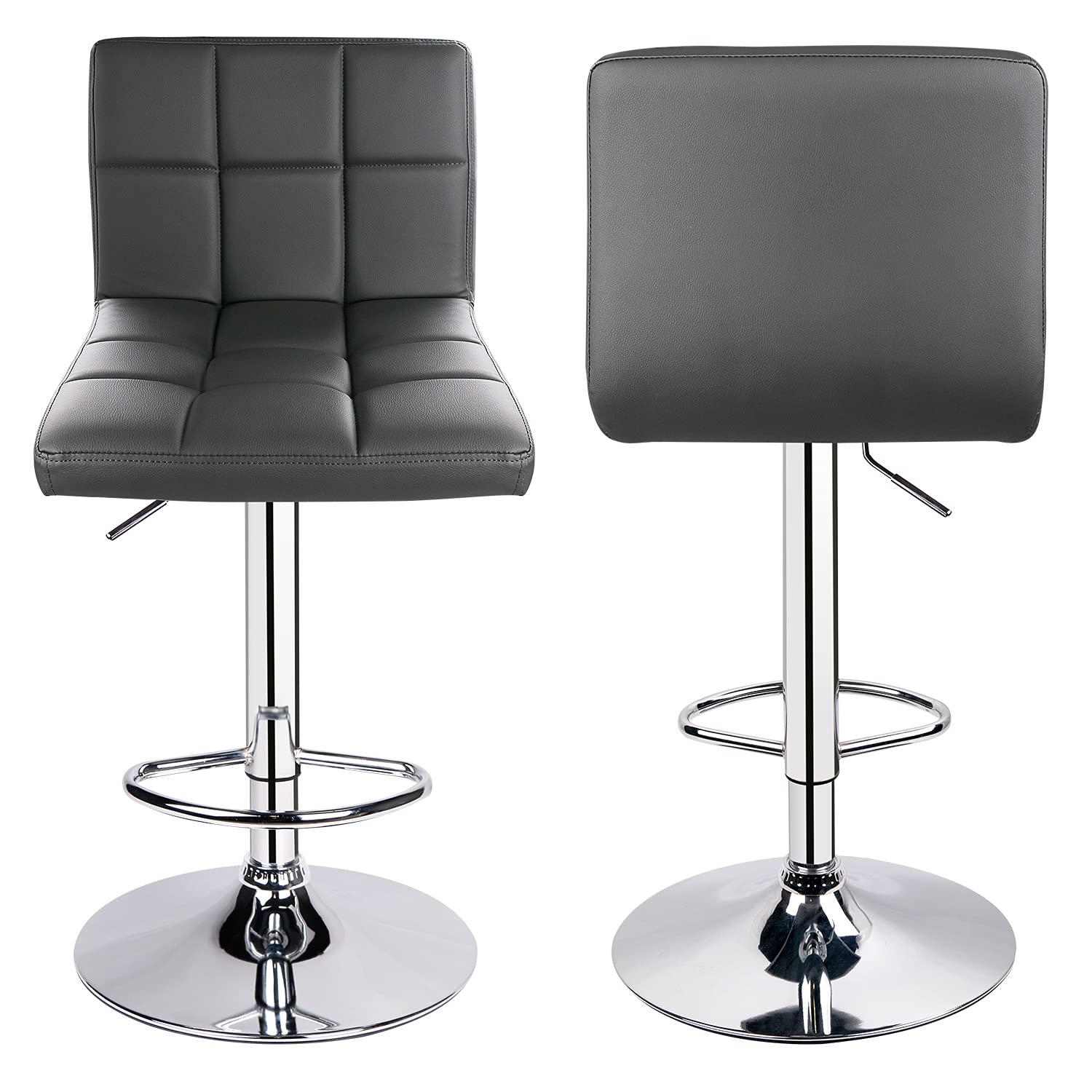 Leopard Bar Stools, Modern PU Leather Adjustable Swivel Bar Stool with Back, Set of 2 (Grey)