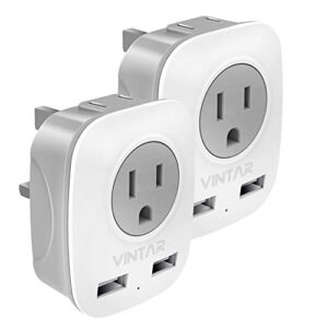 [2-pack] uk ireland travel plug adapter, vintar international power adaptor with 2 usb, 4 in 1 outlet adaptor for usa to british england scotland irish london hong kong (type g)