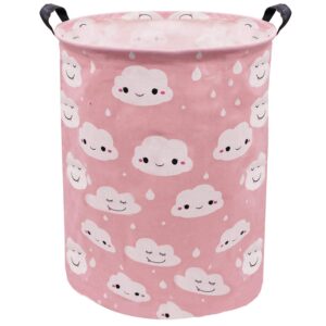 extra large toy bin pink cloud canvas fabric toys storage basket, zuext girls laundry hamper, waterproof gift basket with handles for baby nursery college dorms kids bedroom bathroom