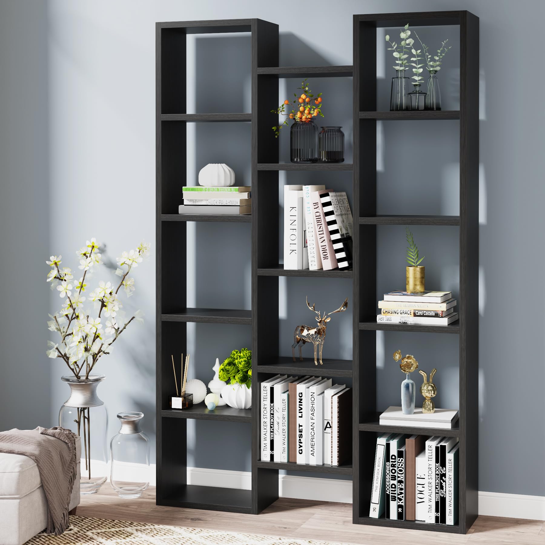 Tribesigns Modern Bookcase, 5-Shelf Storage Organizer Bookshelf with 14-Cube Display Book Shelf for Home Office, Living Room and Bedroom (Black)