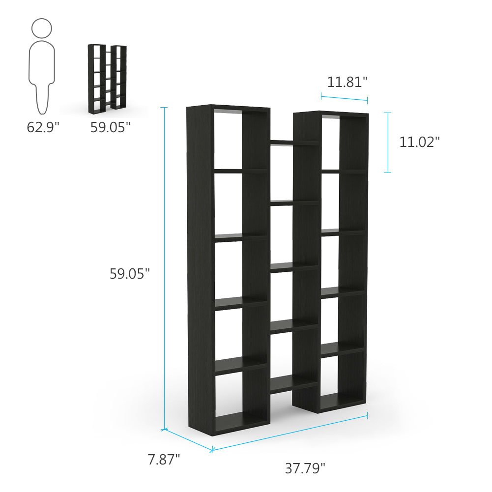 Tribesigns Modern Bookcase, 5-Shelf Storage Organizer Bookshelf with 14-Cube Display Book Shelf for Home Office, Living Room and Bedroom (Black)