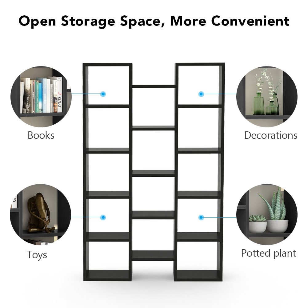 Tribesigns Modern Bookcase, 5-Shelf Storage Organizer Bookshelf with 14-Cube Display Book Shelf for Home Office, Living Room and Bedroom (Black)