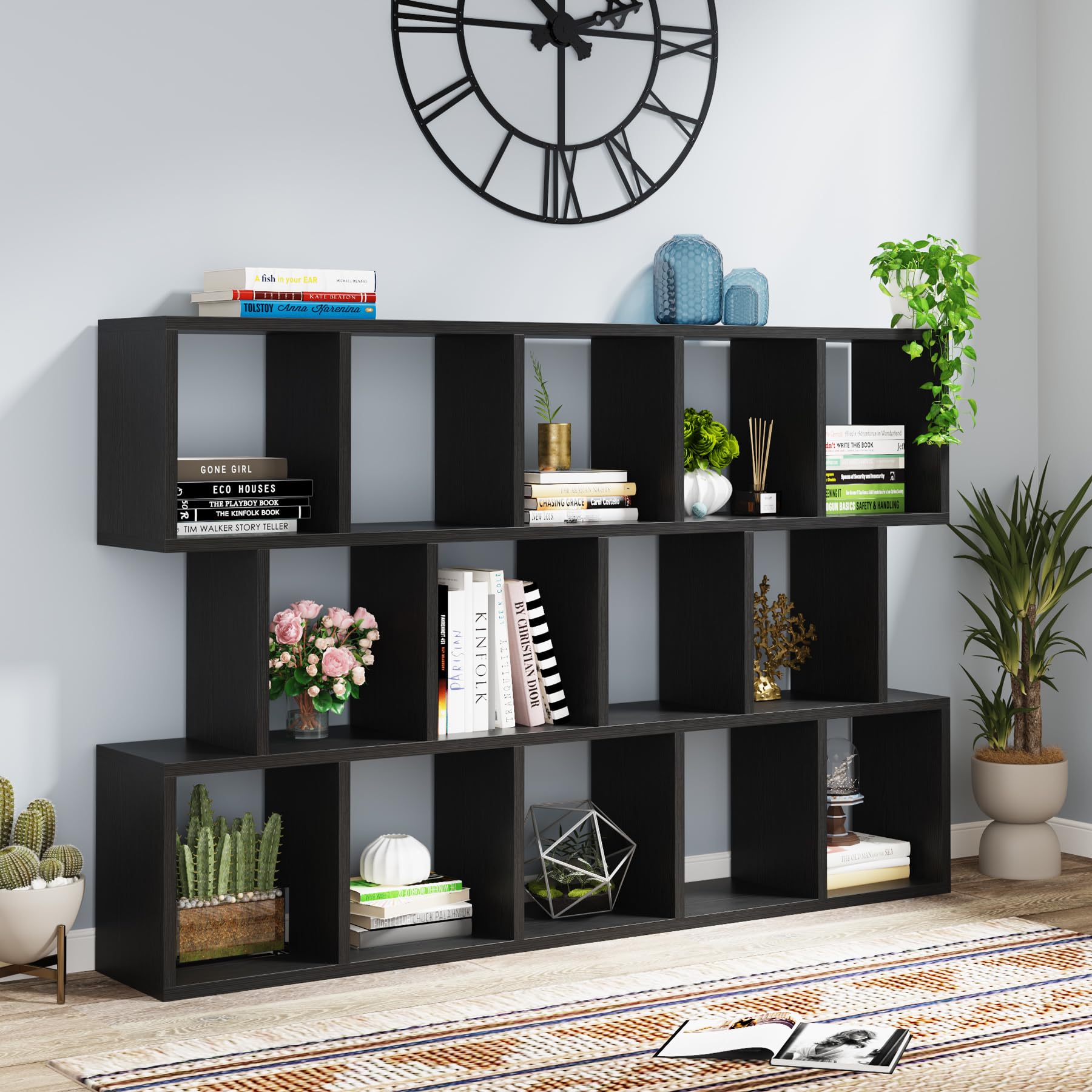 Tribesigns Modern Bookcase, 5-Shelf Storage Organizer Bookshelf with 14-Cube Display Book Shelf for Home Office, Living Room and Bedroom (Black)