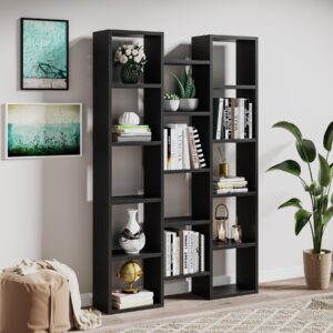 Tribesigns Modern Bookcase, 5-Shelf Storage Organizer Bookshelf with 14-Cube Display Book Shelf for Home Office, Living Room and Bedroom (Black)