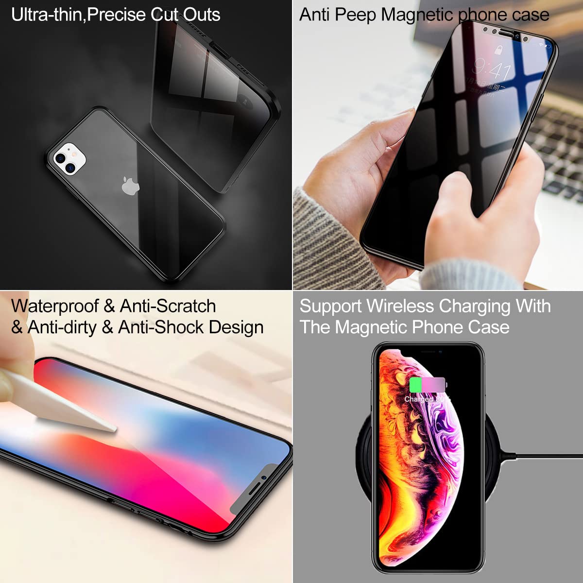 ESTPEAK Anti-peep Magnetic Case for iPhone 11,Anti Peeping Magnetic Adsorption Double-Sided Privacy Screen Protector Clear Back Metal Bumper Antipeep Anti-Spy Phone Cases Cover for iPhone 11