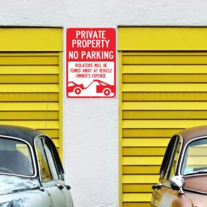 (2 Pack) Private Property No Parking - Violators Will Be Towed Away at Vehicle Owner's Expense Sign, Reflective .40 Rust Free Aluminum 14 x 10, UV Protected, Weather Resistant, Waterproof, Durable Ink