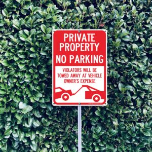 (2 Pack) Private Property No Parking - Violators Will Be Towed Away at Vehicle Owner's Expense Sign, Reflective .40 Rust Free Aluminum 14 x 10, UV Protected, Weather Resistant, Waterproof, Durable Ink