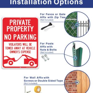 (2 Pack) Private Property No Parking - Violators Will Be Towed Away at Vehicle Owner's Expense Sign, Reflective .40 Rust Free Aluminum 14 x 10, UV Protected, Weather Resistant, Waterproof, Durable Ink