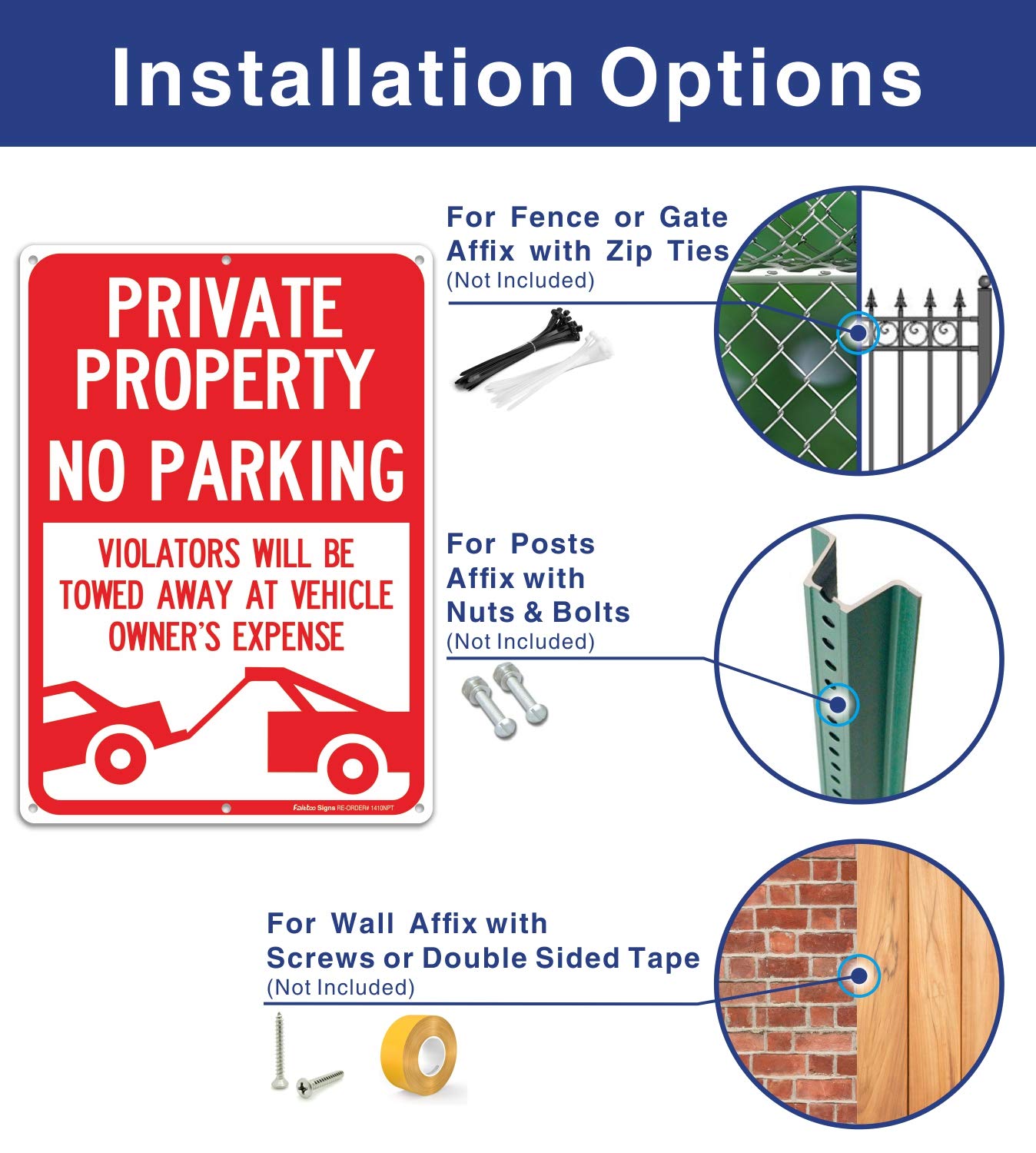 (2 Pack) Private Property No Parking - Violators Will Be Towed Away at Vehicle Owner's Expense Sign, Reflective .40 Rust Free Aluminum 14 x 10, UV Protected, Weather Resistant, Waterproof, Durable Ink