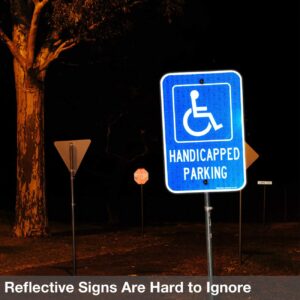 Handicap Parking Sign, with Picture of Wheelchair Sign, 18 x 12 Inches Engineer Grade Reflective Sheeting Rust Free Aluminum, Weather Resistant, Waterproof, Durable Ink, Easy to Mount