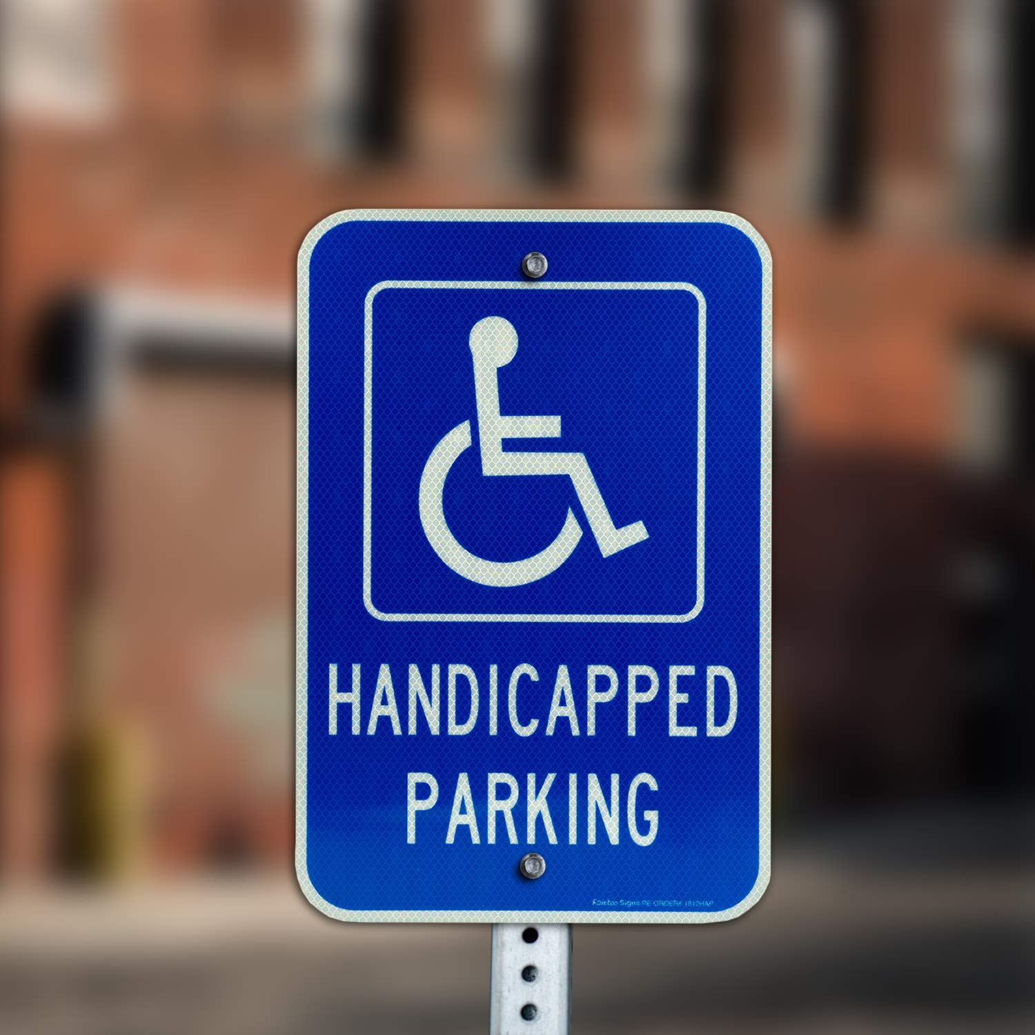 Handicap Parking Sign, with Picture of Wheelchair Sign, 18 x 12 Inches Engineer Grade Reflective Sheeting Rust Free Aluminum, Weather Resistant, Waterproof, Durable Ink, Easy to Mount