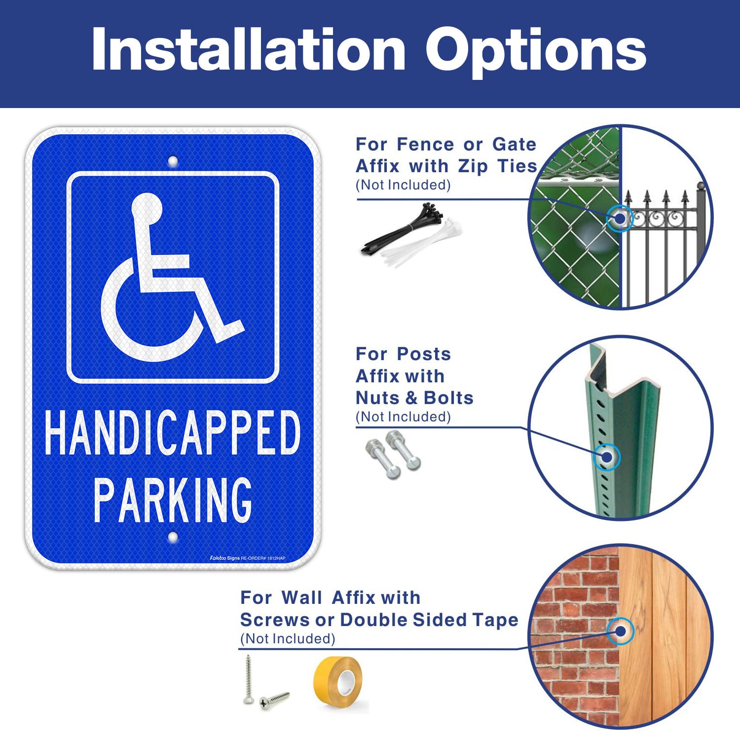 Handicap Parking Sign, with Picture of Wheelchair Sign, 18 x 12 Inches Engineer Grade Reflective Sheeting Rust Free Aluminum, Weather Resistant, Waterproof, Durable Ink, Easy to Mount