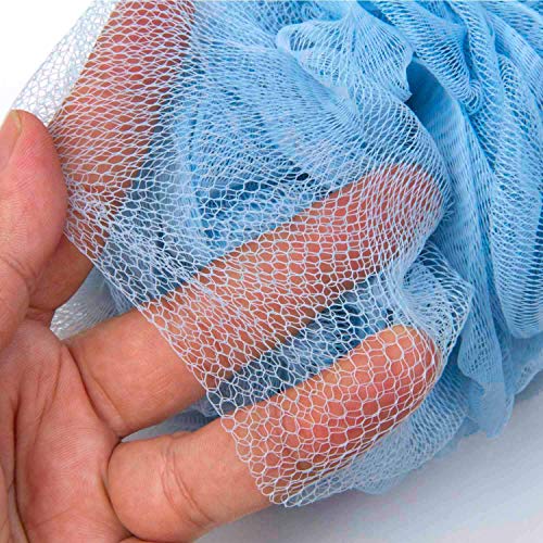 Arswin Loofah Back Scrubber for Shower, Wooden Long Handle Bath Sponge Lufa Shower Brush, Soft Nylon Mesh Back Cleaner Washer, Women & Men Exfoliating Luffa Pouf on a Stick for Body (Blue)