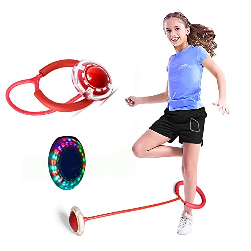 Sports Ankle Skip Ball,Light Up Skip Ball,bop it Ankle Toy for Kids Children's Day Christmas 5 Colors (Red)