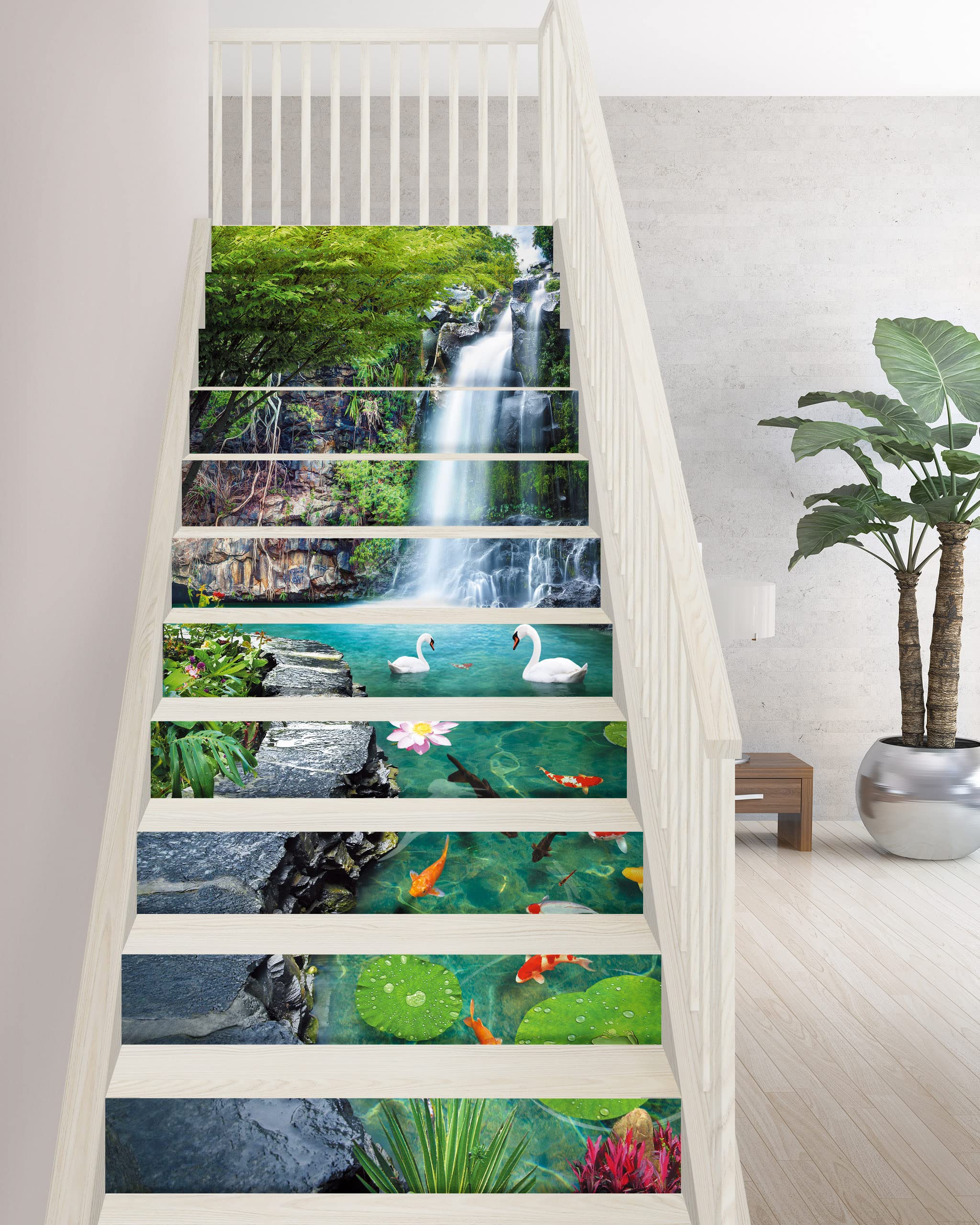 FLFK Stair Riser Decals - Stair Stickers Decals Peel and Stick,Stone Trail Stair Decals Self-Adhesive for Home Decor, 39.3" W x 7.08" H x 13Pcs