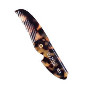 zeus folding mustache comb, handmade saw-cut best moustache pocket comb - (tortoiseshell) - k12