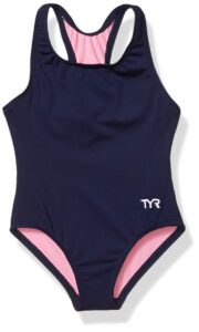 tyr girls durafast lite ella maxfit swimsuit, navy, large us