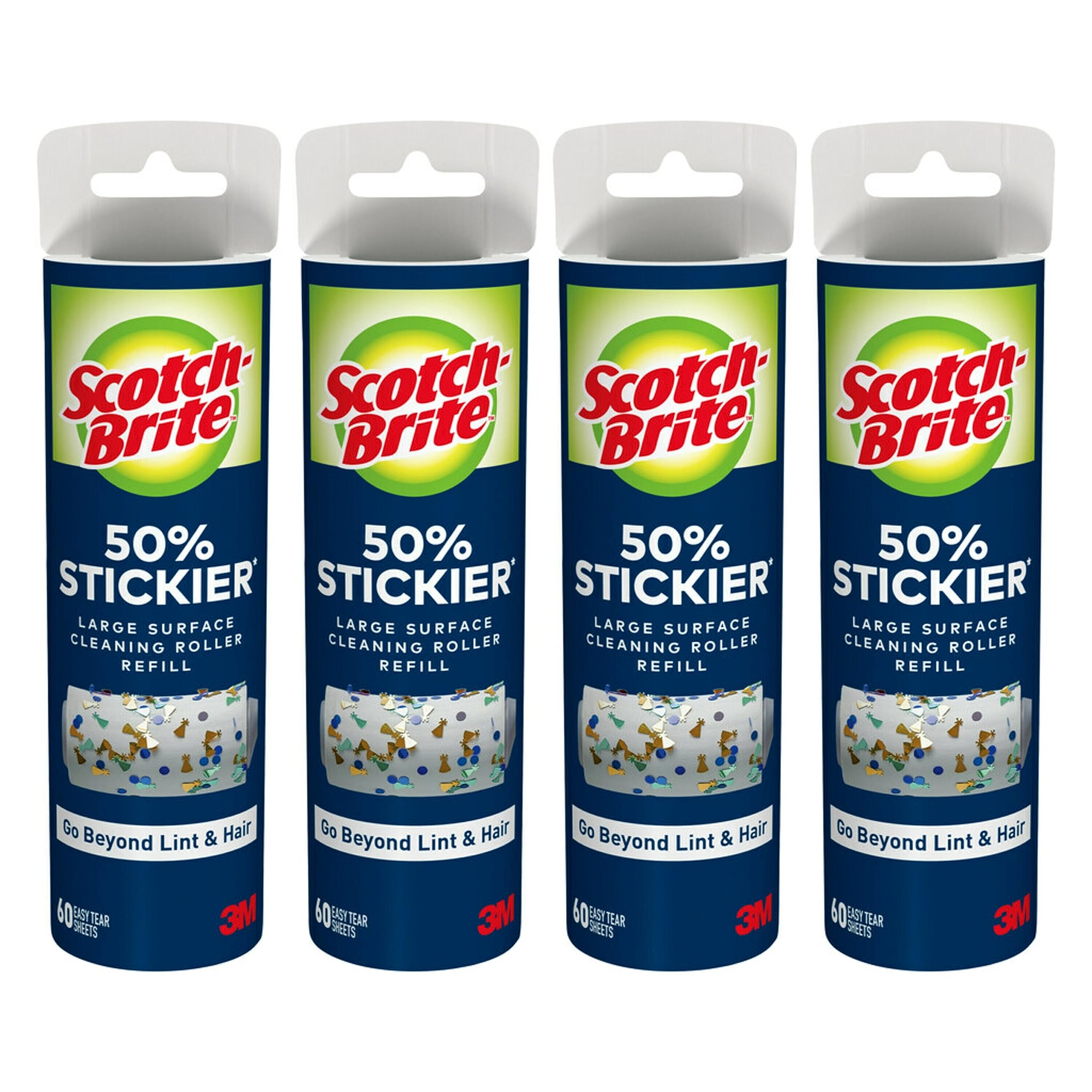 Scotch-Brite 50% Stickier Large Surface Roller Refill, Works Great On Pet Hair, 4 Refills, 60 Sheets Per Refill, 240 Sheets Total Gray