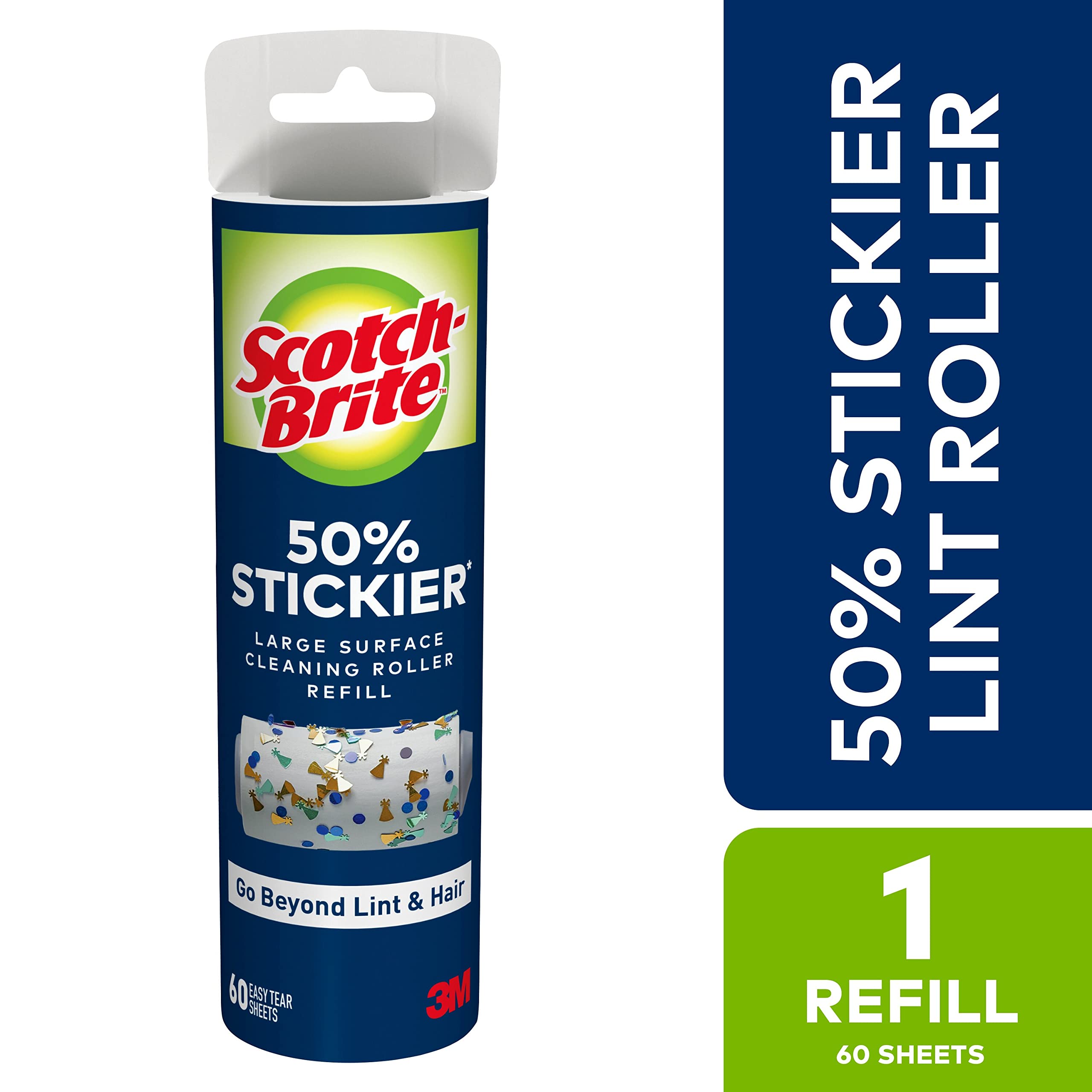 Scotch-Brite 50% Stickier Large Surface Roller Refill, Works Great On Pet Hair, 4 Refills, 60 Sheets Per Refill, 240 Sheets Total Gray