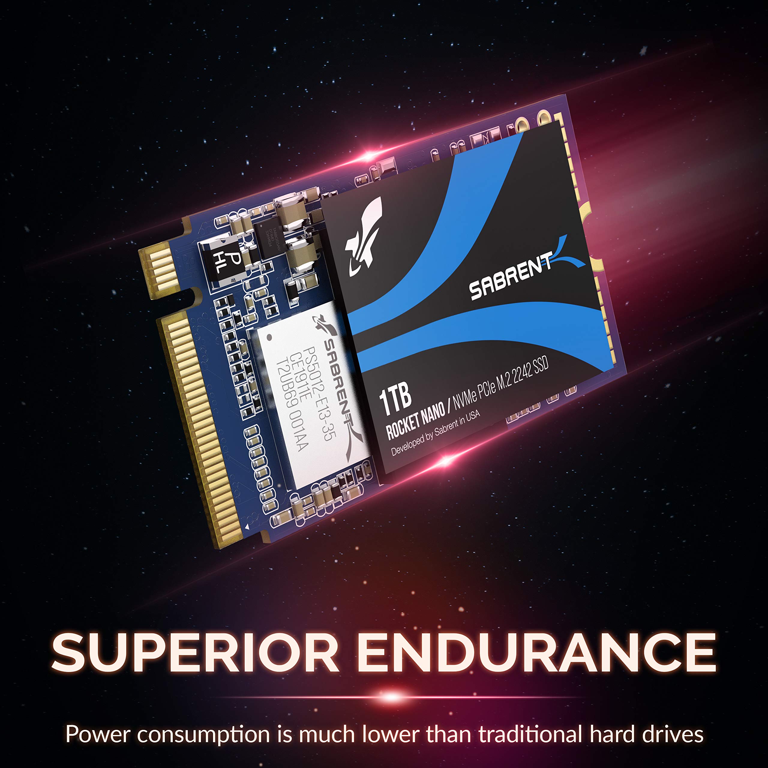 SABRENT 1TB Rocket NVMe PCIe M.2 2242 DRAM Less Low Power Internal High Performance SSD (SB-1342-1TB)