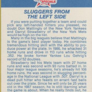 1987 Fleer #638 Don Mattingly/Darryl Strawberry New York Yankees/New York Mets Sluggers from the Left Side MLB Baseball Card NM-MT