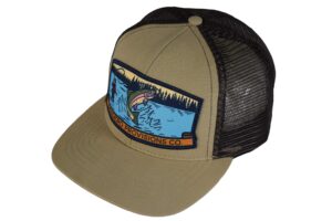 sendero provisions co. outdoor snapback hat with fly fishing sublimated patch & mesh back for breathability (khaki/brown)