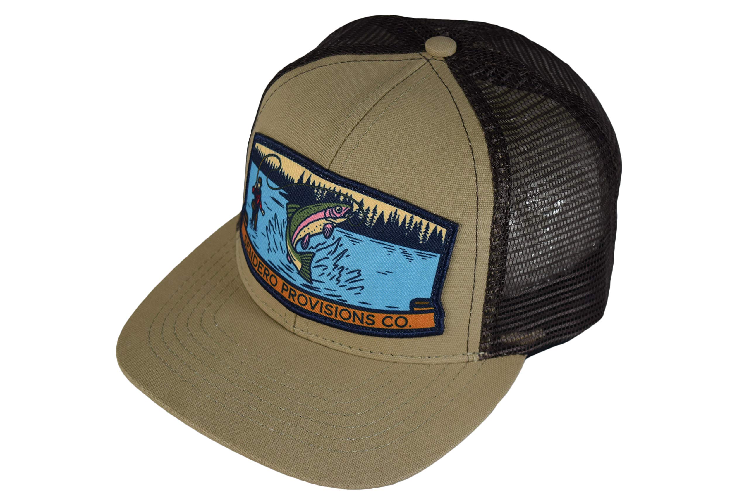 Sendero Provisions Co. Outdoor Snapback Hat with Fly Fishing Sublimated Patch & Mesh Back for Breathability (Khaki/Brown)