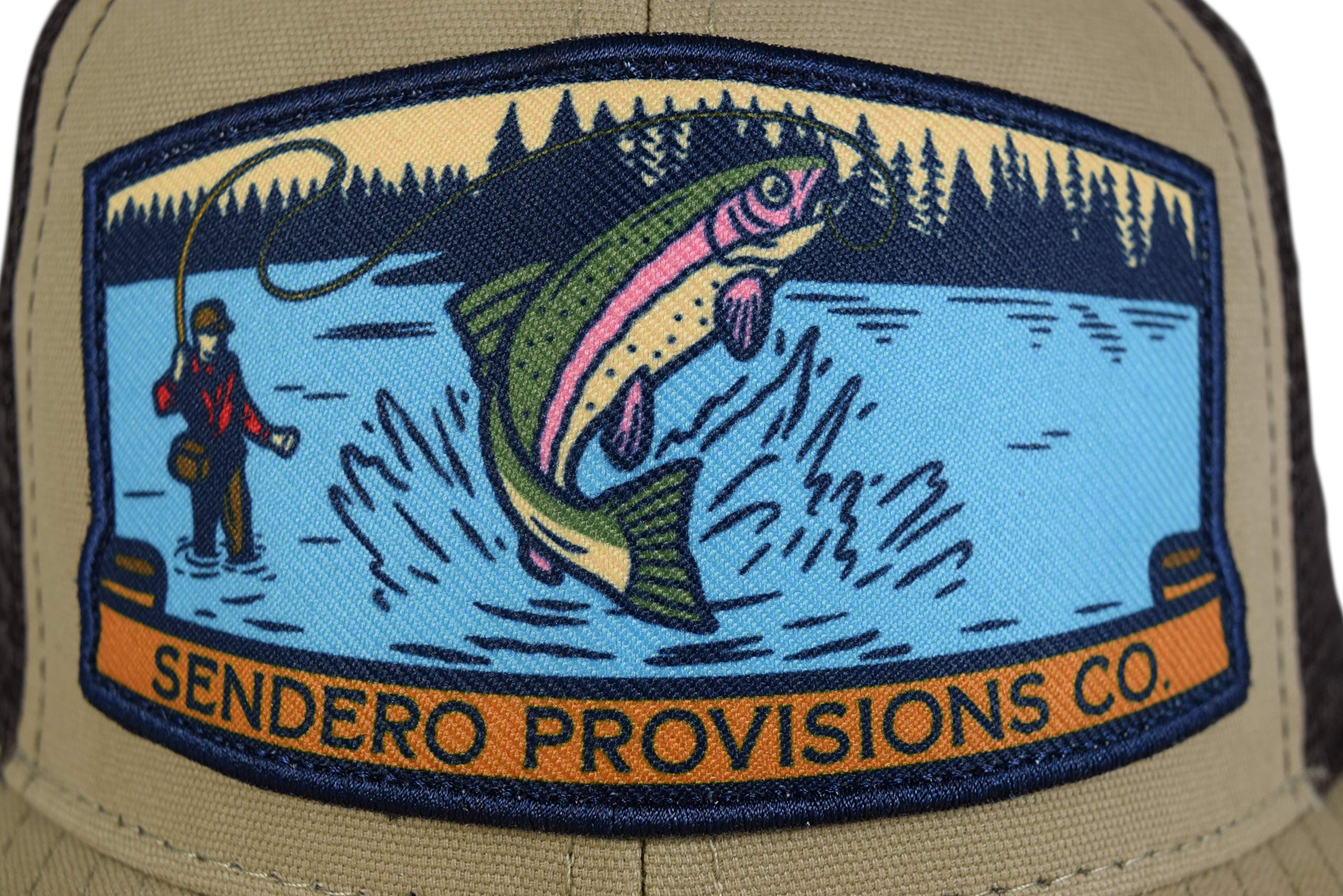 Sendero Provisions Co. Outdoor Snapback Hat with Fly Fishing Sublimated Patch & Mesh Back for Breathability (Khaki/Brown)