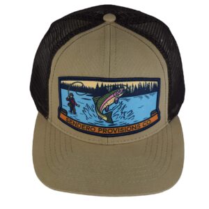 Sendero Provisions Co. Outdoor Snapback Hat with Fly Fishing Sublimated Patch & Mesh Back for Breathability (Khaki/Brown)