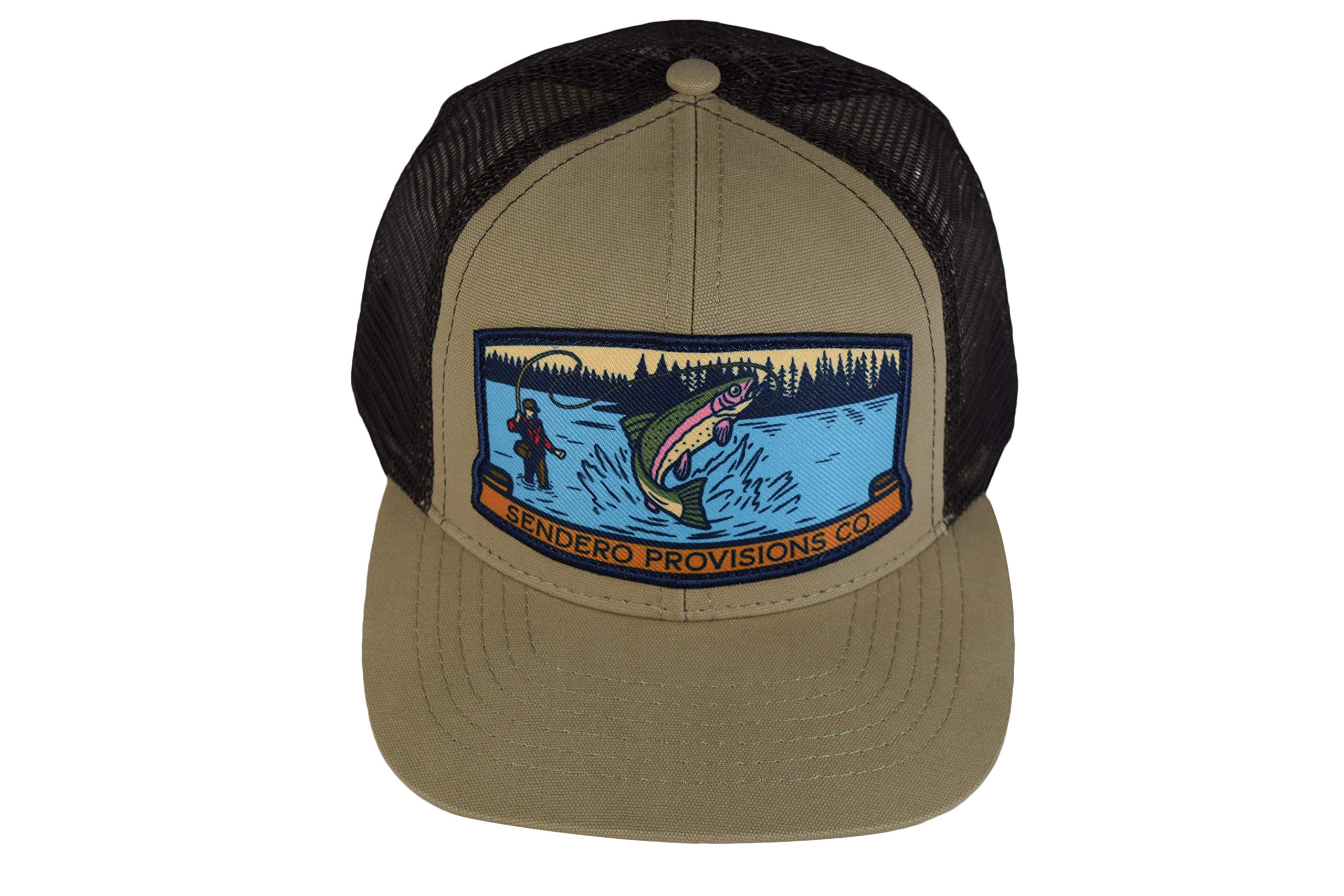 Sendero Provisions Co. Outdoor Snapback Hat with Fly Fishing Sublimated Patch & Mesh Back for Breathability (Khaki/Brown)