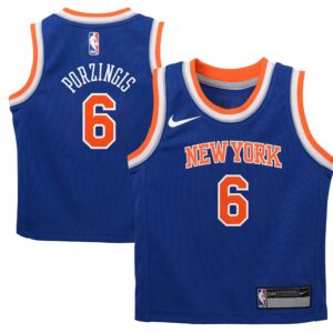 infant new york knicks kristaps porzingis #6 blue icon jersey swingman 24m nike