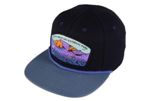 sendero provisions co. outdoor adjustable snapback rope hat with rocky mountain national park woven patch (navy/slate)