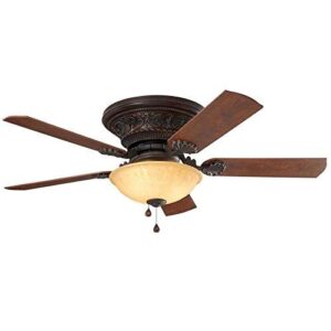 harbor breeze lynstead 52-in bronze led indoor flush mount ceiling fan with light kit (5-blade)