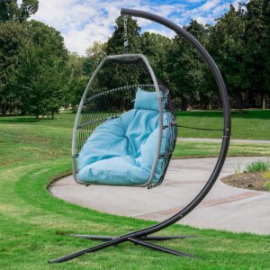 barton premium egg chair egg style hanging chair blue w/deep cushion soft relaxing luxury outdoor indoor patio bedroom hanging swinging