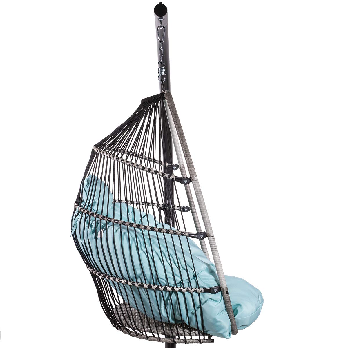 Barton Premium Egg Chair Egg Style Hanging Chair Blue w/Deep Cushion Soft Relaxing Luxury Outdoor Indoor Patio Bedroom Hanging Swinging