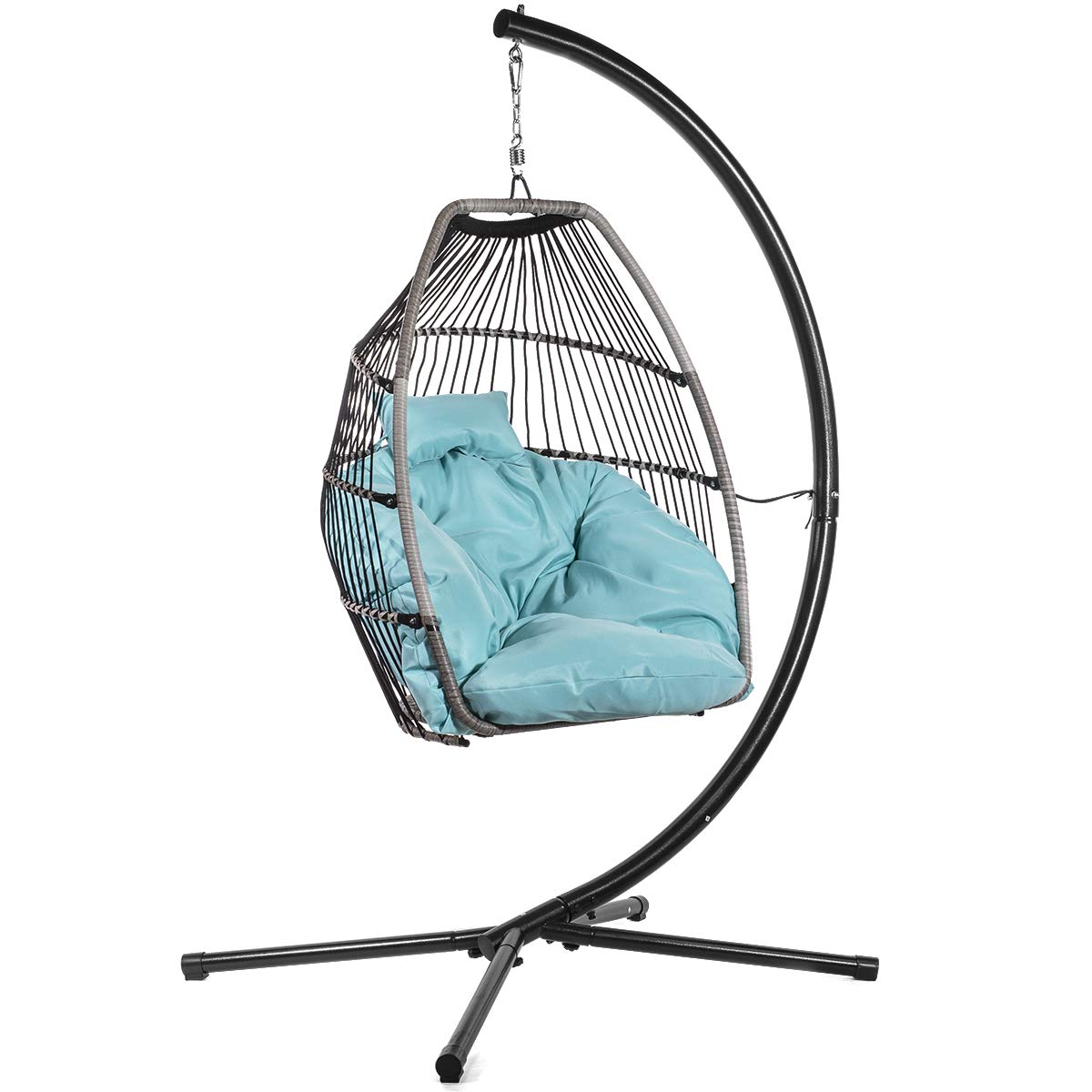 Barton Premium Egg Chair Egg Style Hanging Chair Blue w/Deep Cushion Soft Relaxing Luxury Outdoor Indoor Patio Bedroom Hanging Swinging