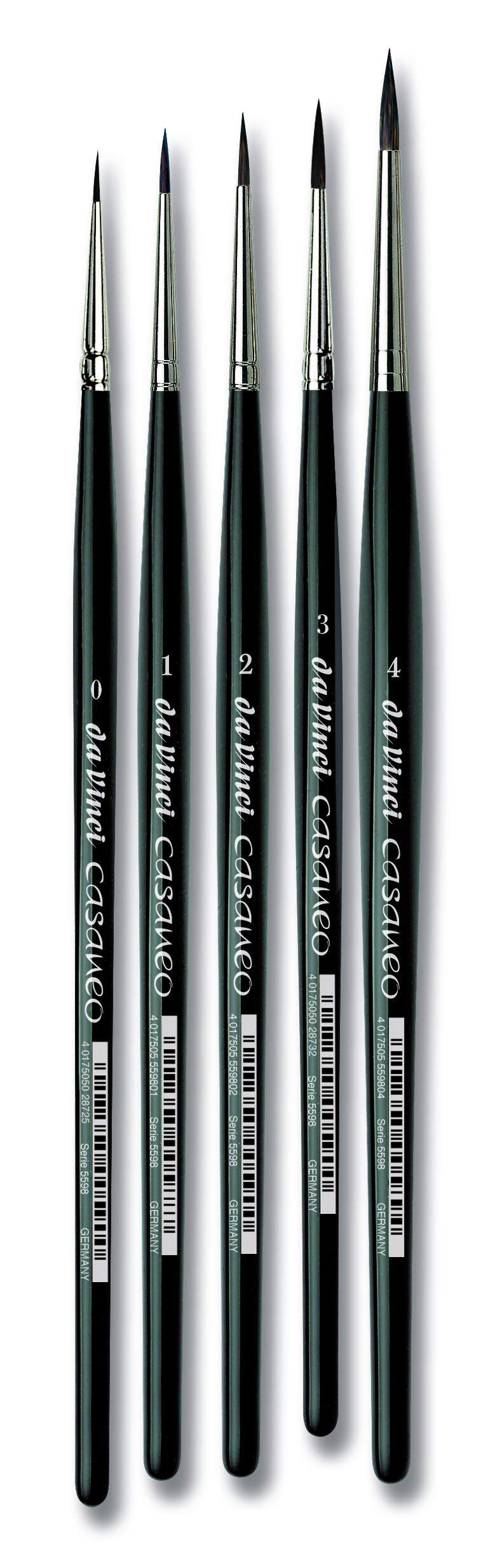 da Vinci Brushes 5598 Casaneo Round (Sizes 0,1,2,3,4) Artist Brush Set, Black, 5 Count