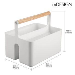 mDesign Plastic Portable Nursery Organizer Caddy Tote, Divided Basket Bin with Bamboo Handle - Hold Bottles, Spoons, Bibs, Pacifiers, Diapers, Wipes, Baby Lotion - Aura Collection - Stone Gray/Natural