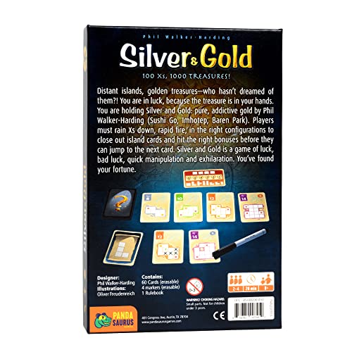 Pandasaurus Games Silver and Gold Card Game | Flip and Write Strategy Game | Fun Treasure Hunt Adventure Game for Adults and Kids | Ages 8+ | 2-4 Players | Average Playtime 20 Minutes | Made