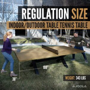 JOOLA Berkshire Outdoor Table Tennis Table - Multi Use Conference Table Dining Table - Concrete Oak Wood Look Includes Steel Outdoor Ping Pong Net Set & Frame - Hybrid Indoor Outdoor Ping Pong Table