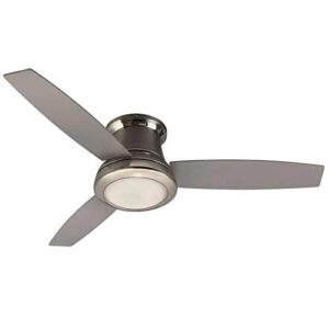 harbor breeze sail stream 52-in brushed nickel led indoor flush mount ceiling fan with light and remote control included (3-blade)