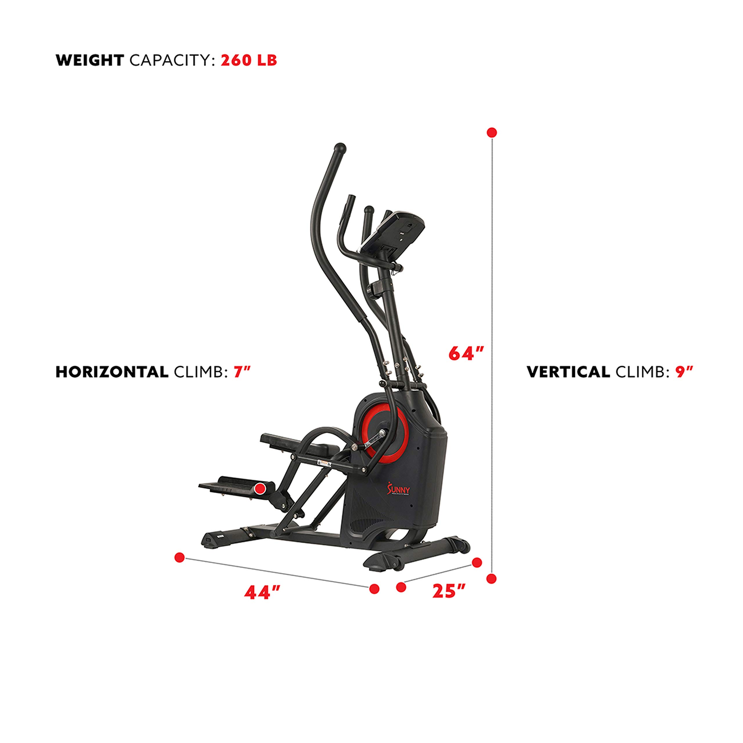 Sunny Health & Fitness Premium Cardio Climber Stepping Elliptical Machine - SF-E3919, Black