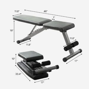 Finer Form 5-in-1 Weight Bench, Adjustable & Foldable for Bench Press, Strength Training and Full Body Workout. Perfect for Dumbbell Sets or an Adjustable Dumbbell Set in Your Home Gym.