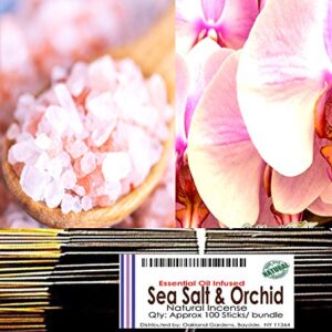 Oakland Gardens Premium Hand Dipped Incense Sticks, You Choose The Scent. 100 Sticks. (EO Sea Salt and Orchid)