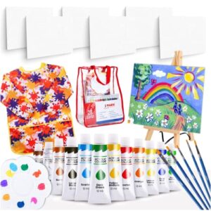 j mark ultimate kids paint set – complete acrylic paint set for kids, includes washable paints, storage bag, wood easel, canvas and more