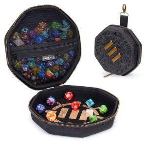 enhance dnd dice tray and dice case - dnd dice holder for up to 150 d&d dice with rugged hard shell exterior and protective soft interior - dice rolling tray perfect for game night (black)