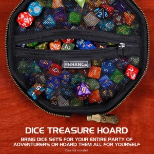 ENHANCE DnD Dice Tray and Dice Case - DnD Dice Holder for up to 150 D&D Dice with Rugged Hard Shell Exterior and Protective Soft Interior - Dice Rolling Tray Perfect for Game Night (Black)